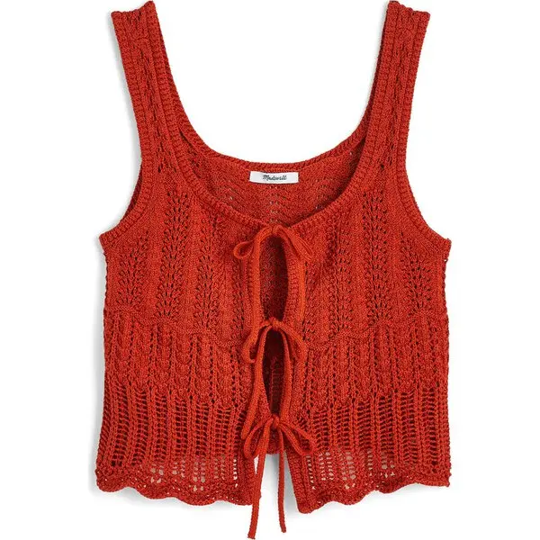 Madewell Pointelle Stitch Tie-front Sweater Tank - Rustic Flame