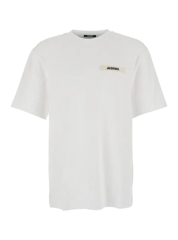 Jacquemus Le T-shirt Gros Grain' T-shirt With Logo Patch On The Front In Cotton - White