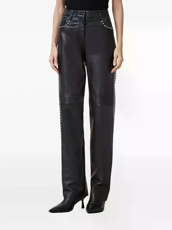 All Saints Leather Trousers With Stud Embellishments