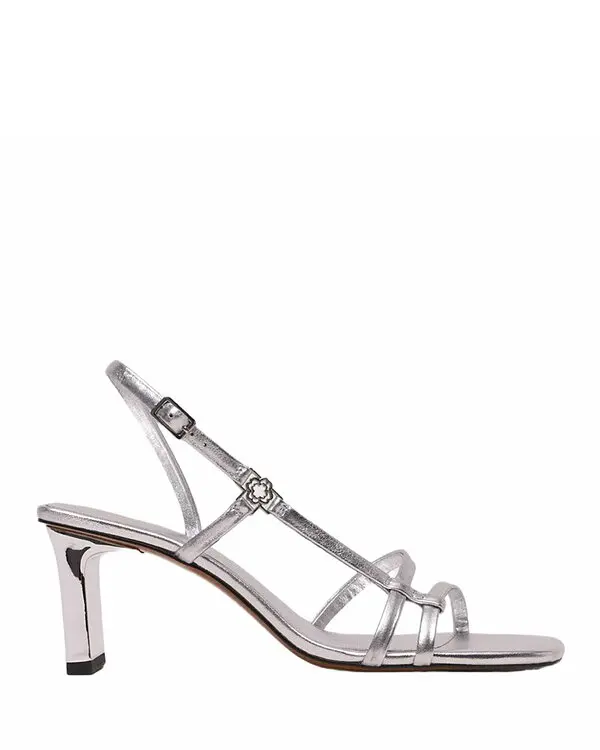Maje Metallic Strappy Heeled Sandals - Silver