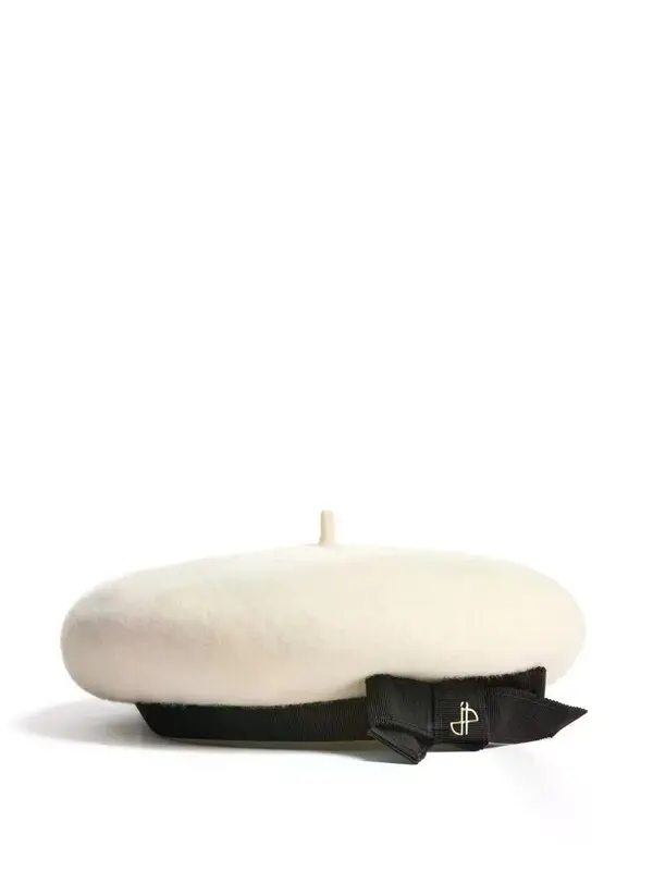 Patou Grosgrain Bow Wool Beret - Neutrals