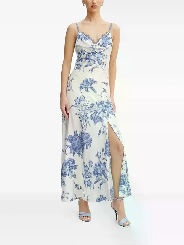 guess floral dress with lace Red Floral Guipure Lace Tiered Maxi Dress - All Dresses