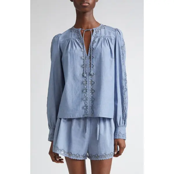 Ulla Johnson Kady Appliqué Top - Chambray