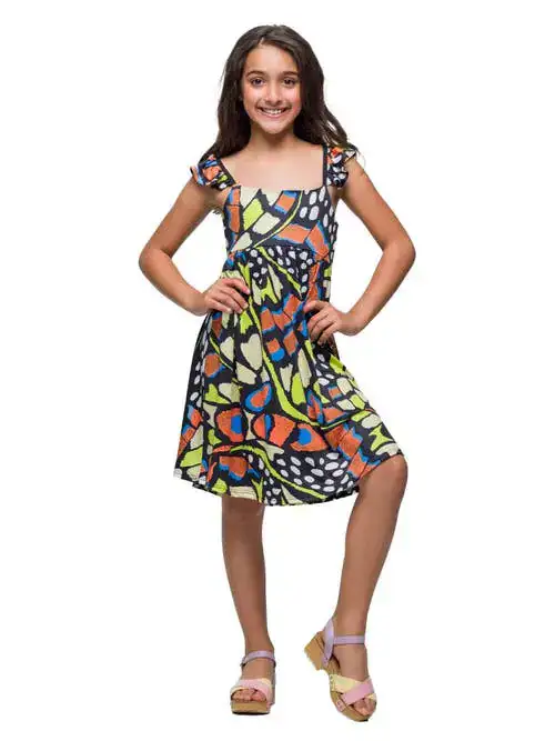 24sevenkid Butterfly Print Empire Waist Sleeveless Dress In Orange Multi -  38% Off | Editorialist
