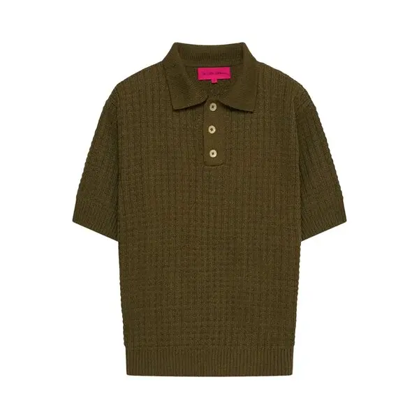 THE ELDER STATESMAN Nora Lite Check Polo - Green