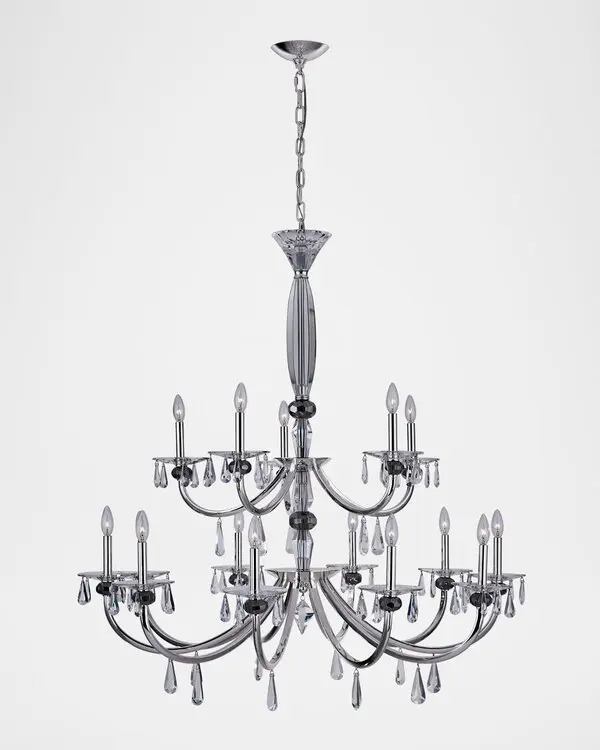 ALLEGRI CRYSTAL BY KALCO LIGHTING Passo 15-light 2-tier Crystal Chandelier, 45 - Polished Silver