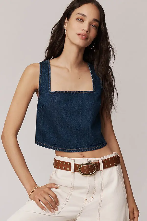 Paige Aelita Sleeveless Eyelet Crop Top - Medium Denim