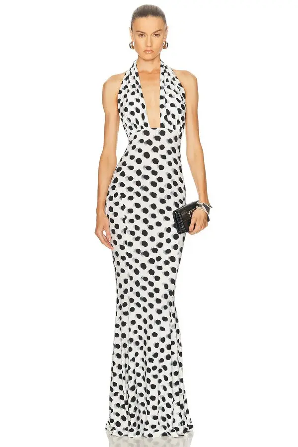 Norma Kamali Cross Halter Fishtail Gown