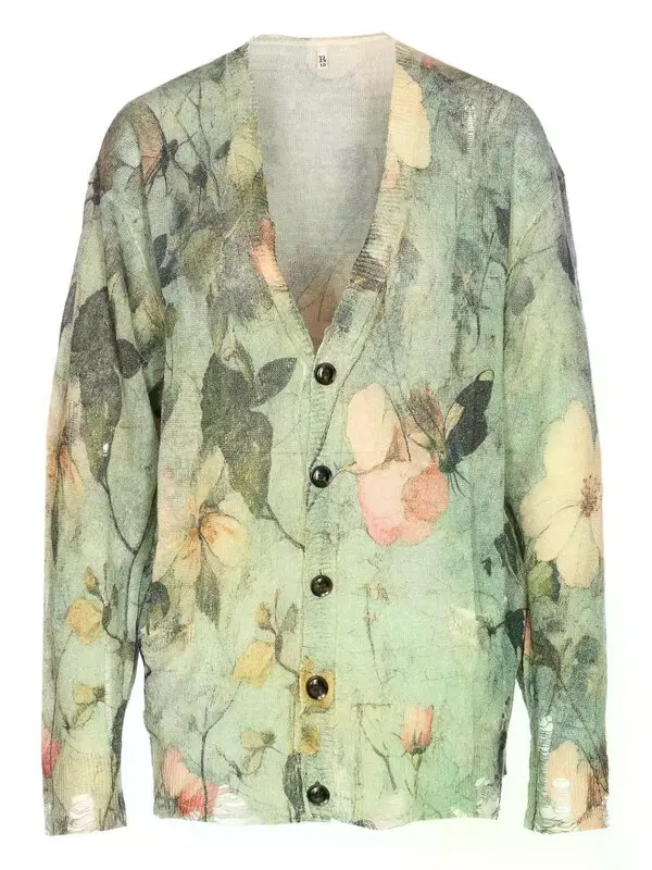 R13 Floral-print Distressed Cardigan