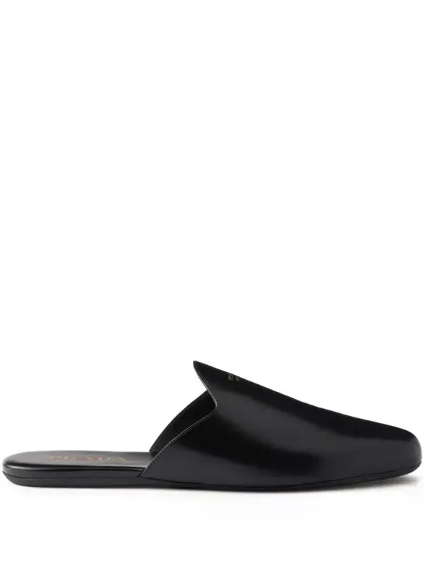 Prada Embossed-logo Leather Mules - Black