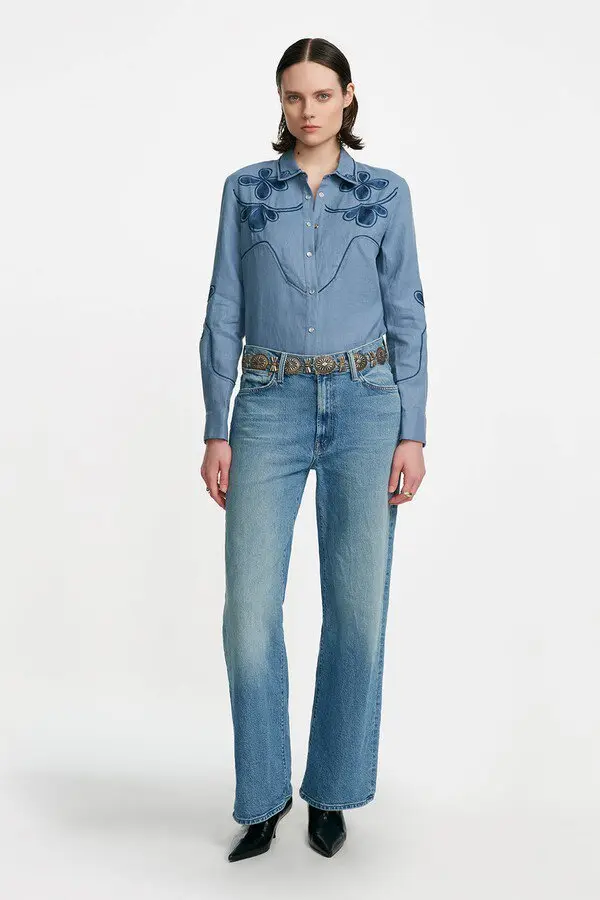 Lela Rose Thread Loop Embroidered Shirt - Blue