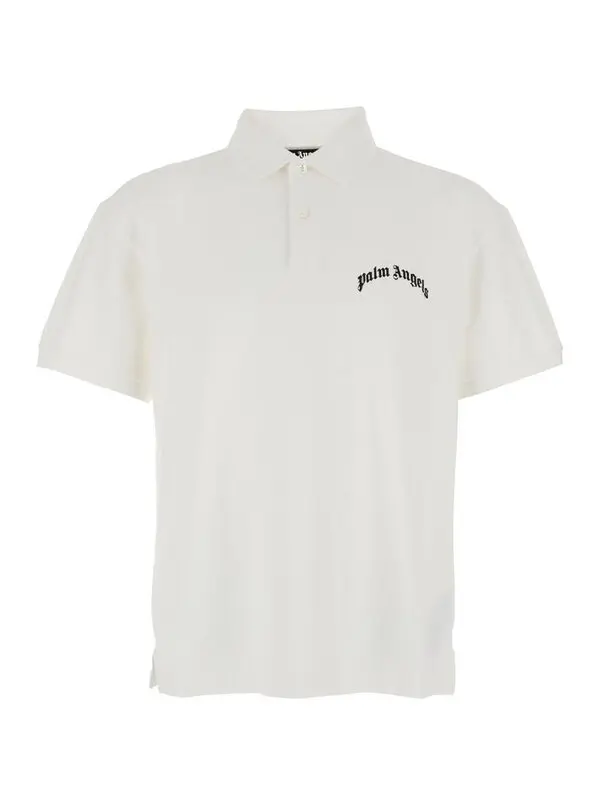 Palm Angels Polo Shirt With Logo Lettering On Front And Rear In Cotton Piquet