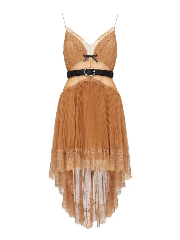 Self-Portrait Asymmetrical Dress In Brown - 14% Off | Editorialist