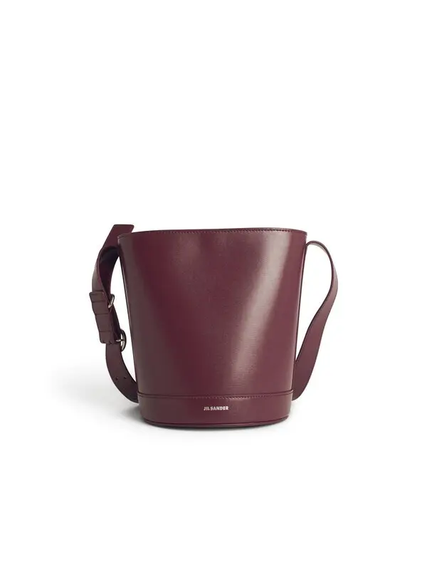 JIL SANDER Cannolo Leather Bucket Bag - Bordeaux