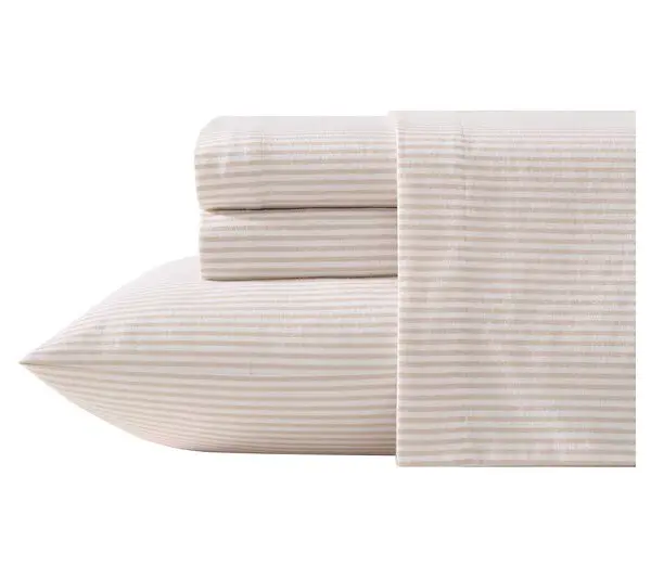 Laura Ashley Oxfordshire Stripe Beige Flannel T Win Sheet Set