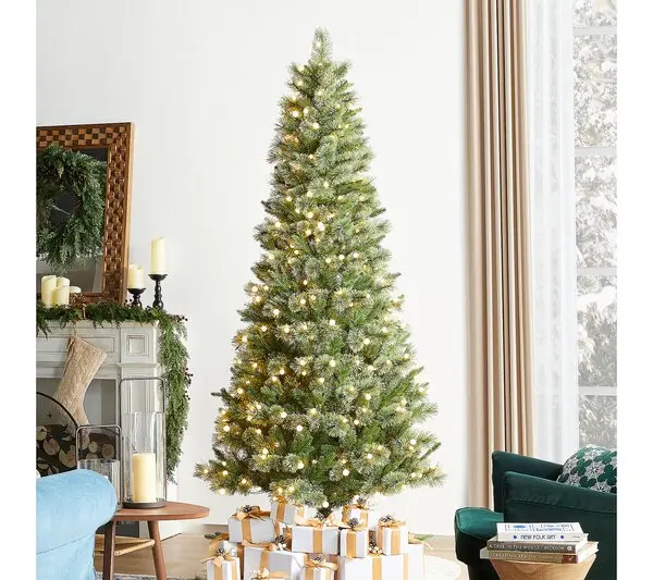 GLITZHOME 7.5ft Led Pre-lit Cashmere Pine Faux Hristmas Tree
