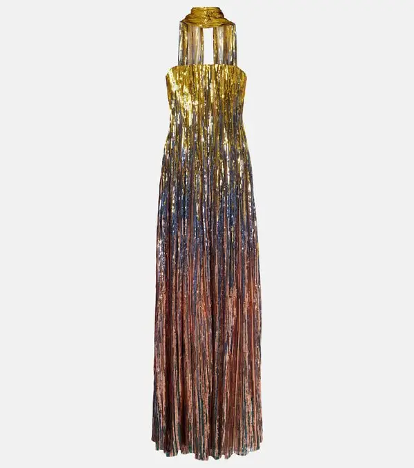 Elie Saab Sequined Strapless Gown With Scarf Detail