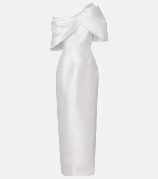 Solace London Bridal Davina Asymmetric Draped Satin Gown - White