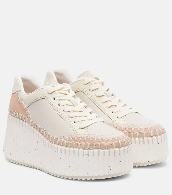 Chloé Nama Leather Wedge Sneakers - Beige