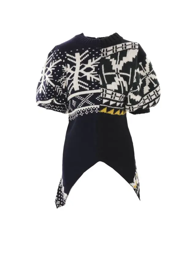 Sacai Graphic Pattern Wool-blend Knit Sweater - Black Mix