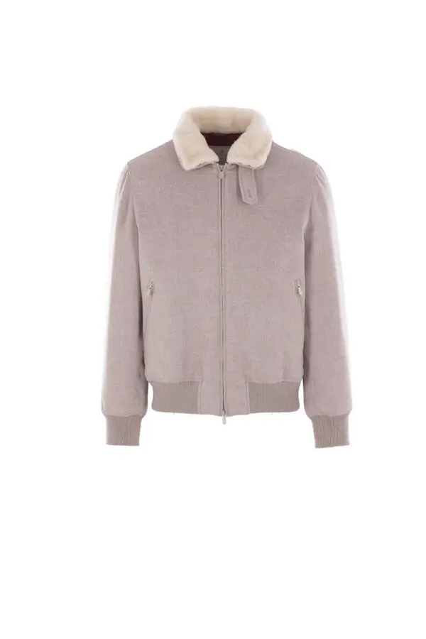 Brunello Cucinelli Cashmere Bomber Jacket - Bark+ecru