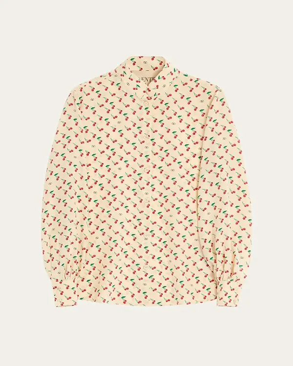 Valentino Garavani Cherry Print Crepe De Chine Blouse - Poudre Cherry