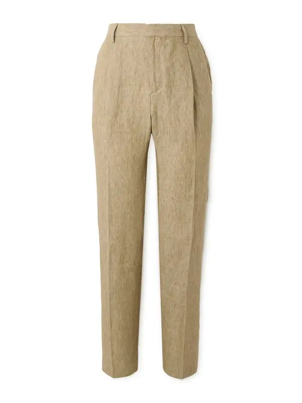 Sunspel Tapered Pleated Linen Suit Trousers - Neutrals