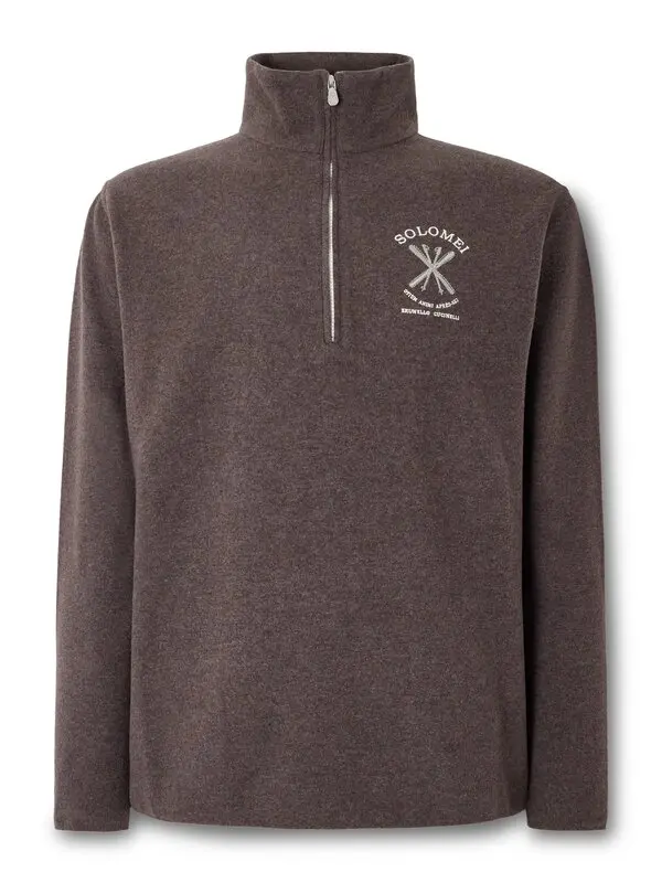 Brunello Cucinelli Logo-embroidered Fleece Half-zip Base Layer
