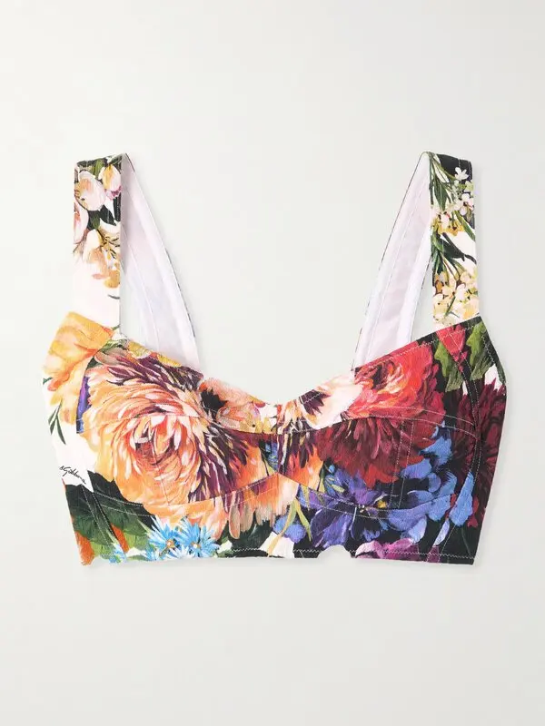 Dolce & Gabbana Floral-print Crepon Bustier Top - White