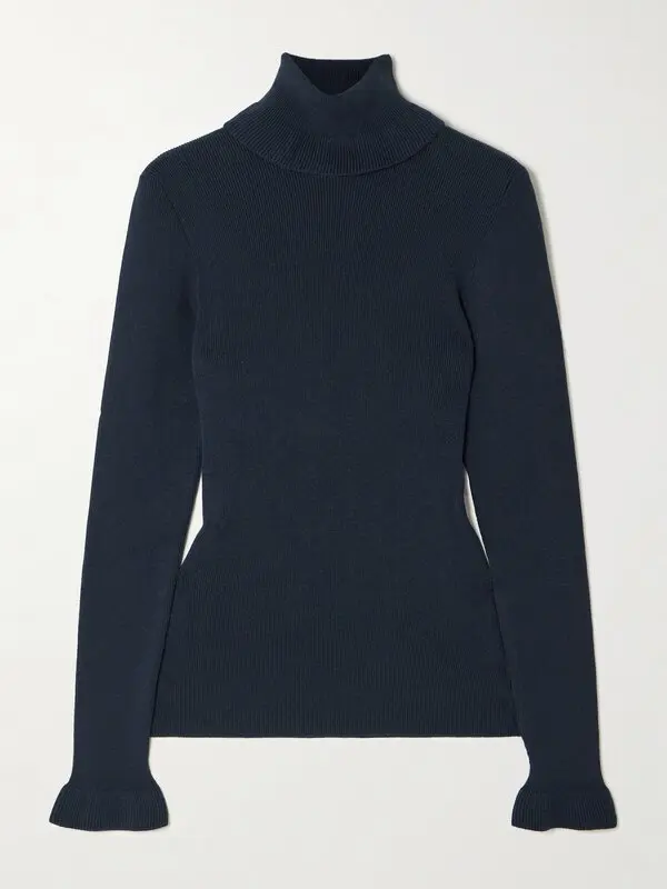 Chloé Logo Detailed Ribbed Turtleneck Sweater - Blue