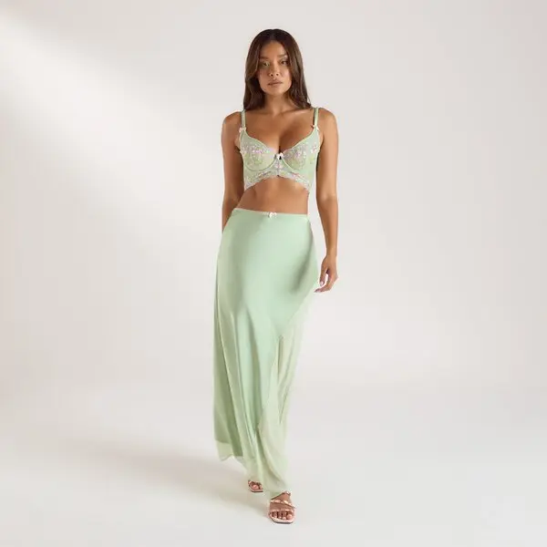 Lounge Longline Bra And Skirt Set - Green