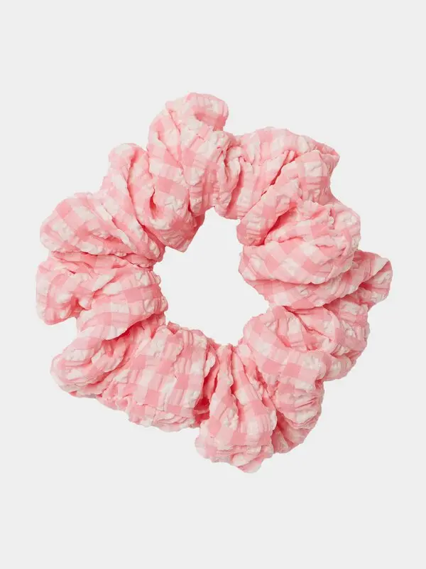 Hunza G Gingham Seersucker Scrunchie - Milkshake Gingham