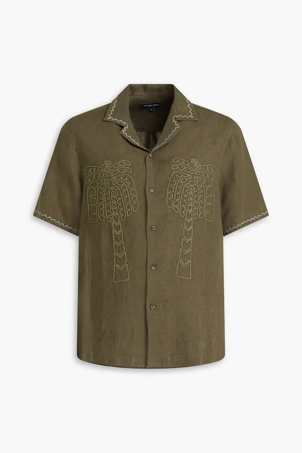 Frescobol Carioca Flavio Embroidered Linen Shirt - Army Green