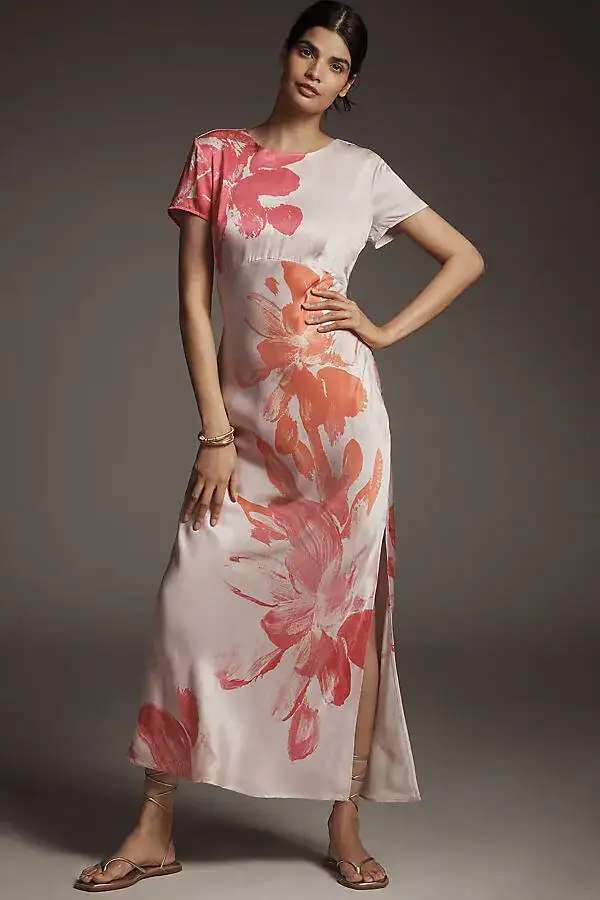 barbie pink dress long Barbie x Unique Vintage Peaches N Cream Chiffon Dress XL/14-16 main image 1