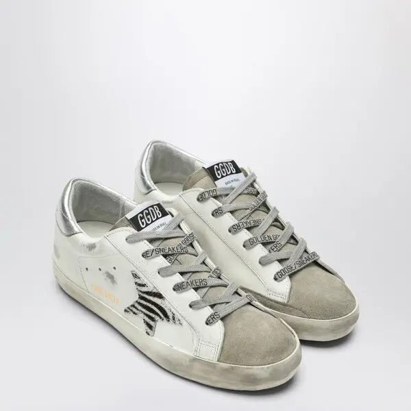 Golden Goose Super-star Sneakers With Zebra Pony Hair Star - White