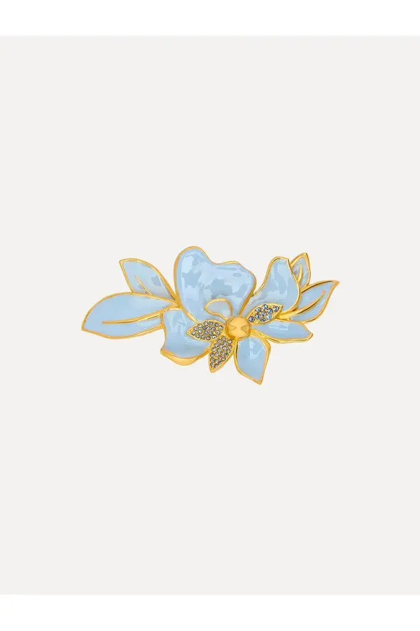 Oscar De La Renta Enamel Jasmine Brooch - Blue