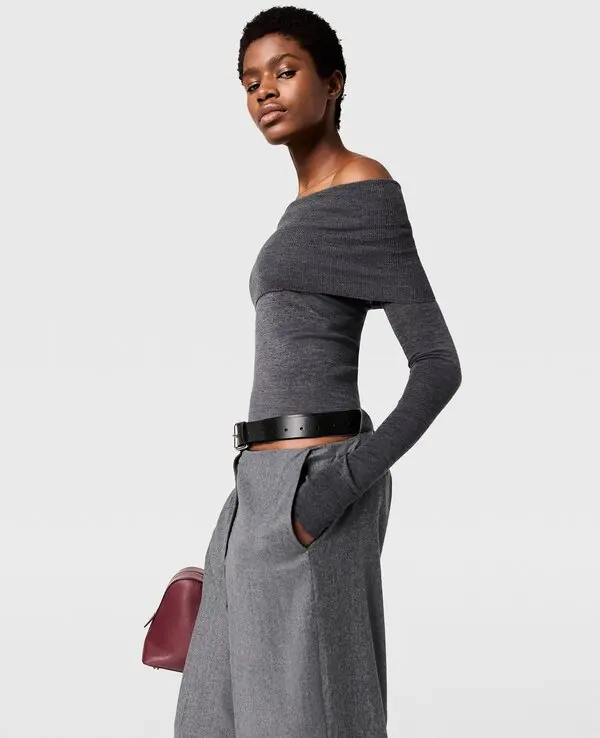 Stella McCartney Off-shoulder Long-sleeve Jumper - Dark Gray Melange