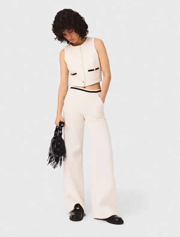 Maje Cotton Tweed-effect Trousers - Ecru