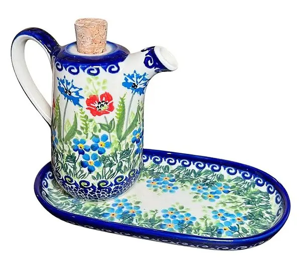 LIDIA'S POLISH POTTERY Oil Bottle And Tray