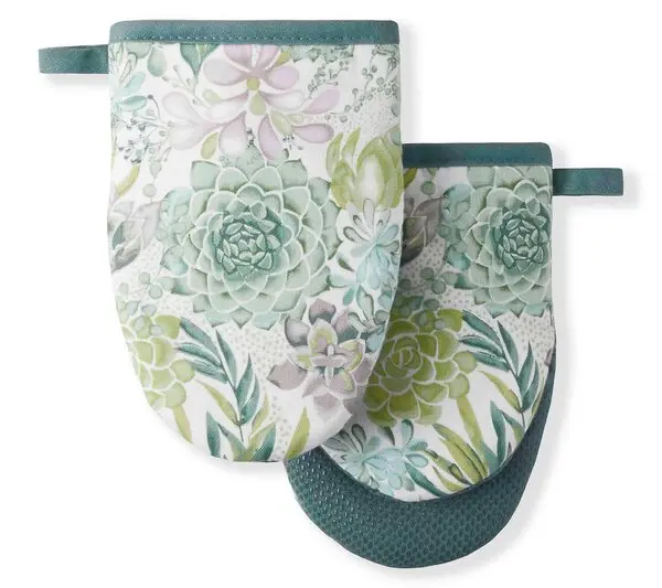MARTHA STEWART Succulents Mini Oven Mitt 2-pack Set