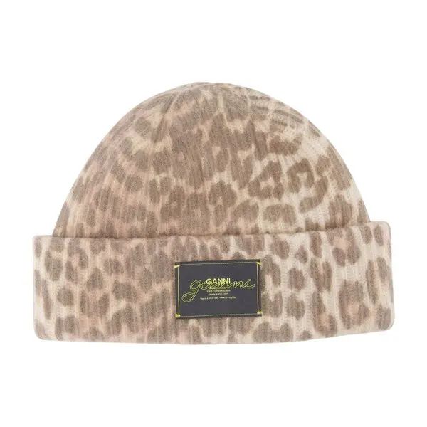 GANNI Graphic Leopard Beanie - Brown