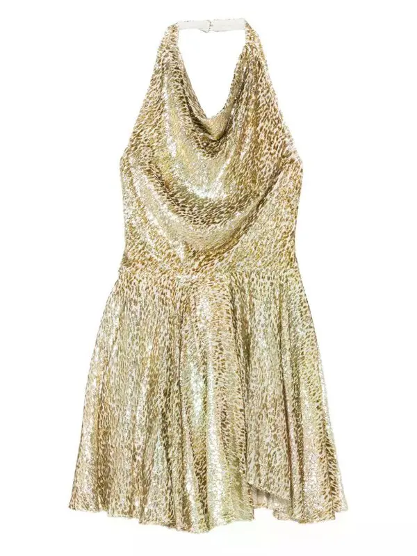 Self-Portrait Halterneck Pleated Mini Dress - Gold | Editorialist
