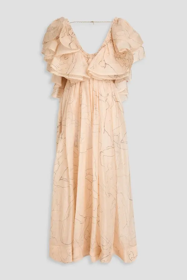 Zimmermann Ruffled Printed Linen And Silk-blend Gauze Gown