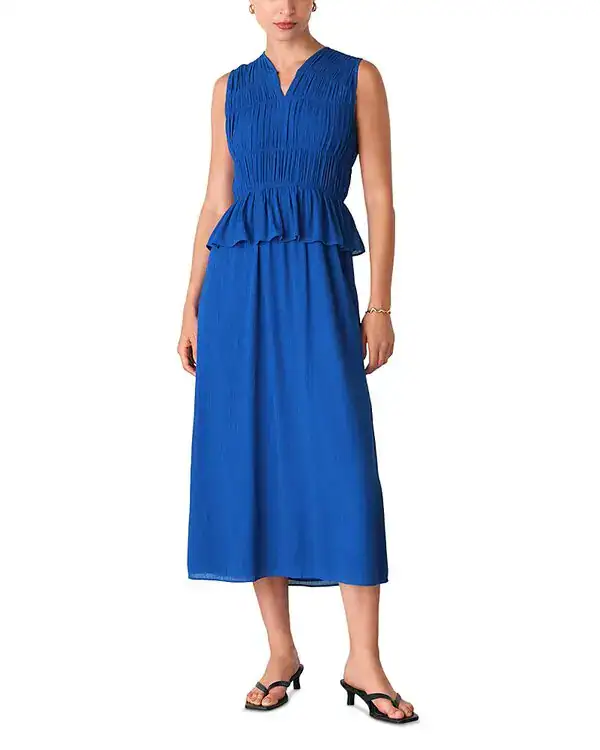 knee length dresses for ladies Petite Blue Scoop Neck Sleeveless Micro Ruffle Midi Dress main image 0