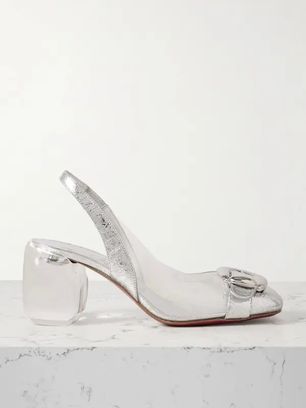 CHRISTIAN LOUBOUTIN Minny Bubble 70 Buckled Slingback Pumps - Silver