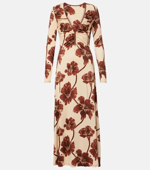 Johanna Ortiz Floral Jersey Midi Dress - Beige