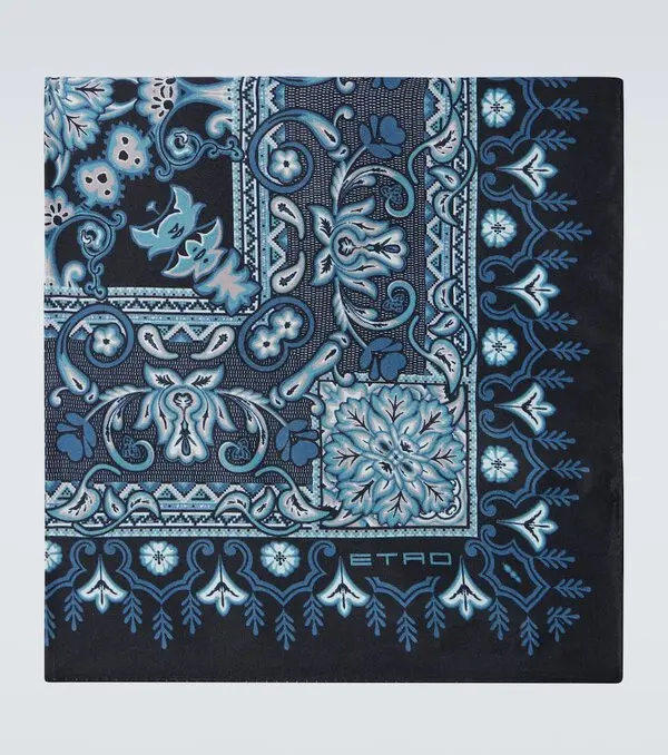 Etro Printed Silk Twill Pocket Square - Blue