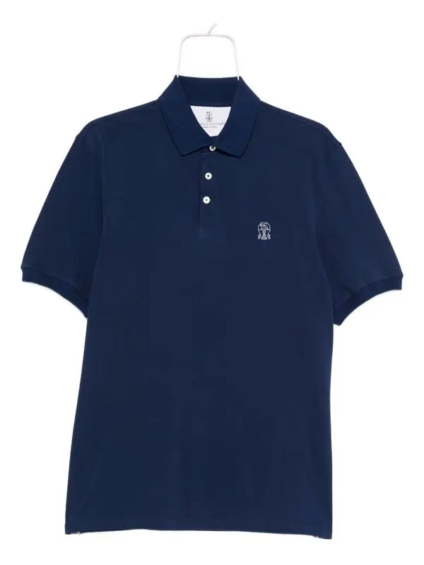 Brunello Cucinelli Logo Cotton Polo Shirt - Blue