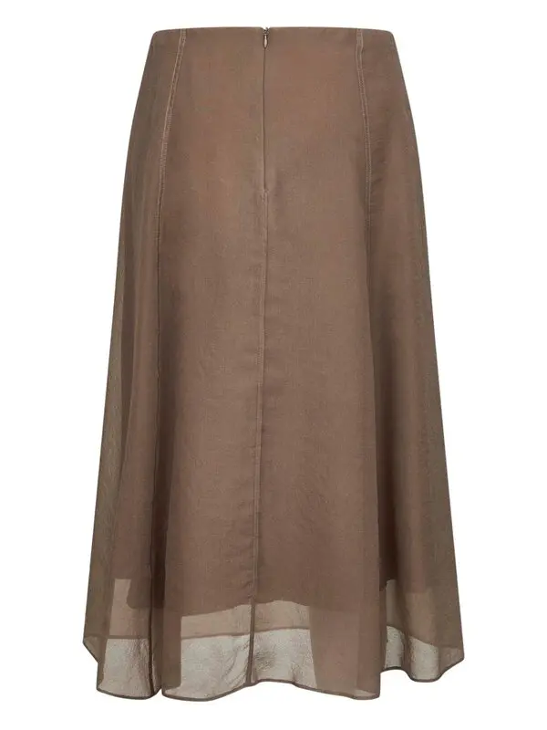 Brunello Cucinelli Silk Flared Midi Skirt - Beige