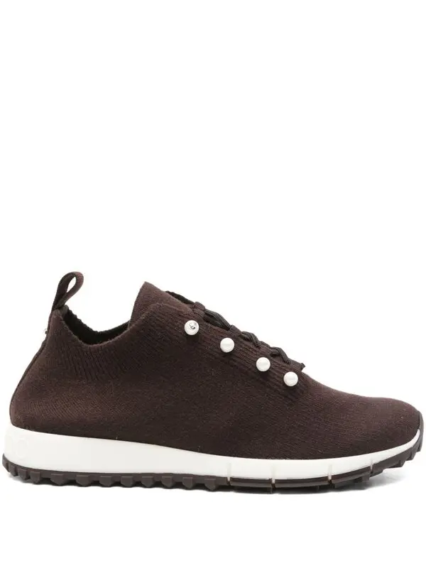 JIMMY CHOO Veles Pearl Embellished Sneakers - Brown